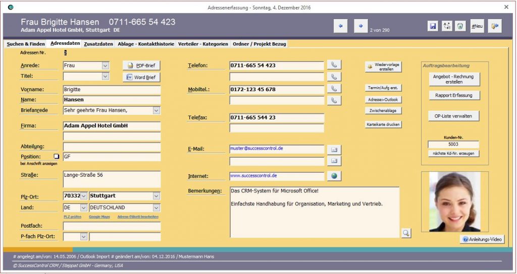 Kundenverwaltung mit SuccessControl CRM für Microsoft Office
